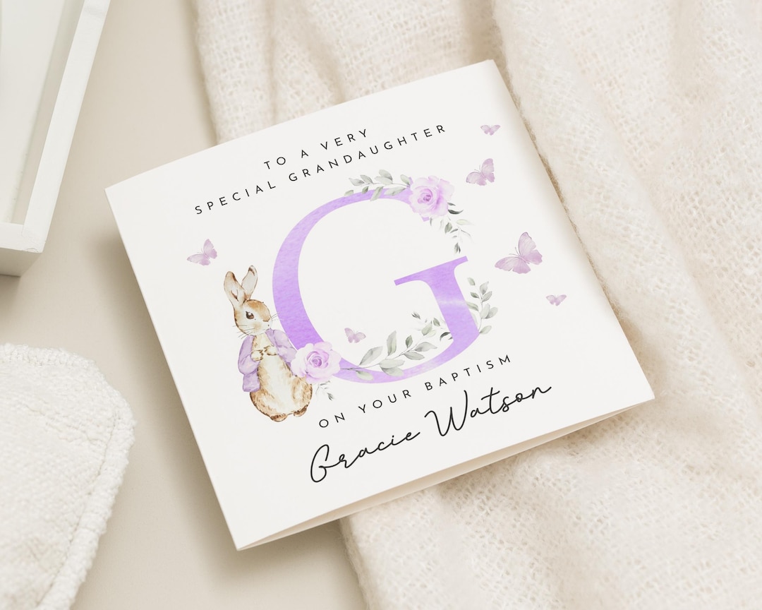 Baptism Card for Granddaughter, Personalised Bunny Baptism Card ...
