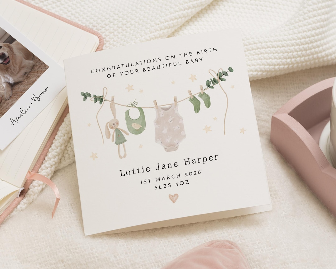 New Baby Card, Personalised Baby Card, Baby Girl Card, Baby Boy Card ...