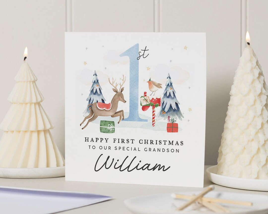 First Christmas Card, Grandson 1st Christmas Card, Baby 1st Christmas ...