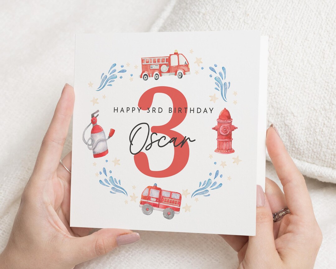 3rd Birthday Card for Boy, Personalised Fire Engine Birthday Card ...