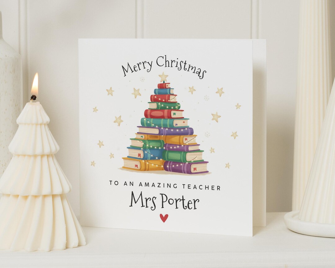 Christmas Card for Teacher, Personalised Teacher Christmas Card, Merry ...