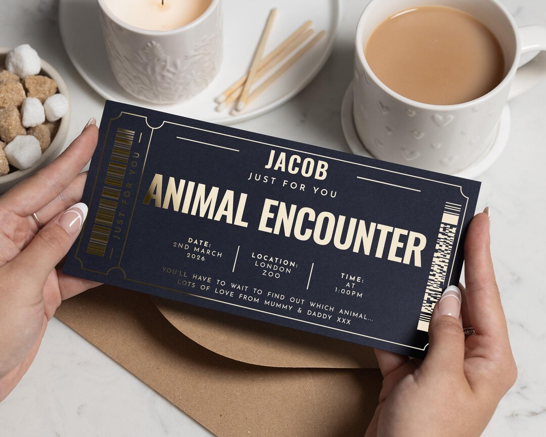 Personalised Animal Encounter Gift Voucher, Gold Foil Experience Ticket ...