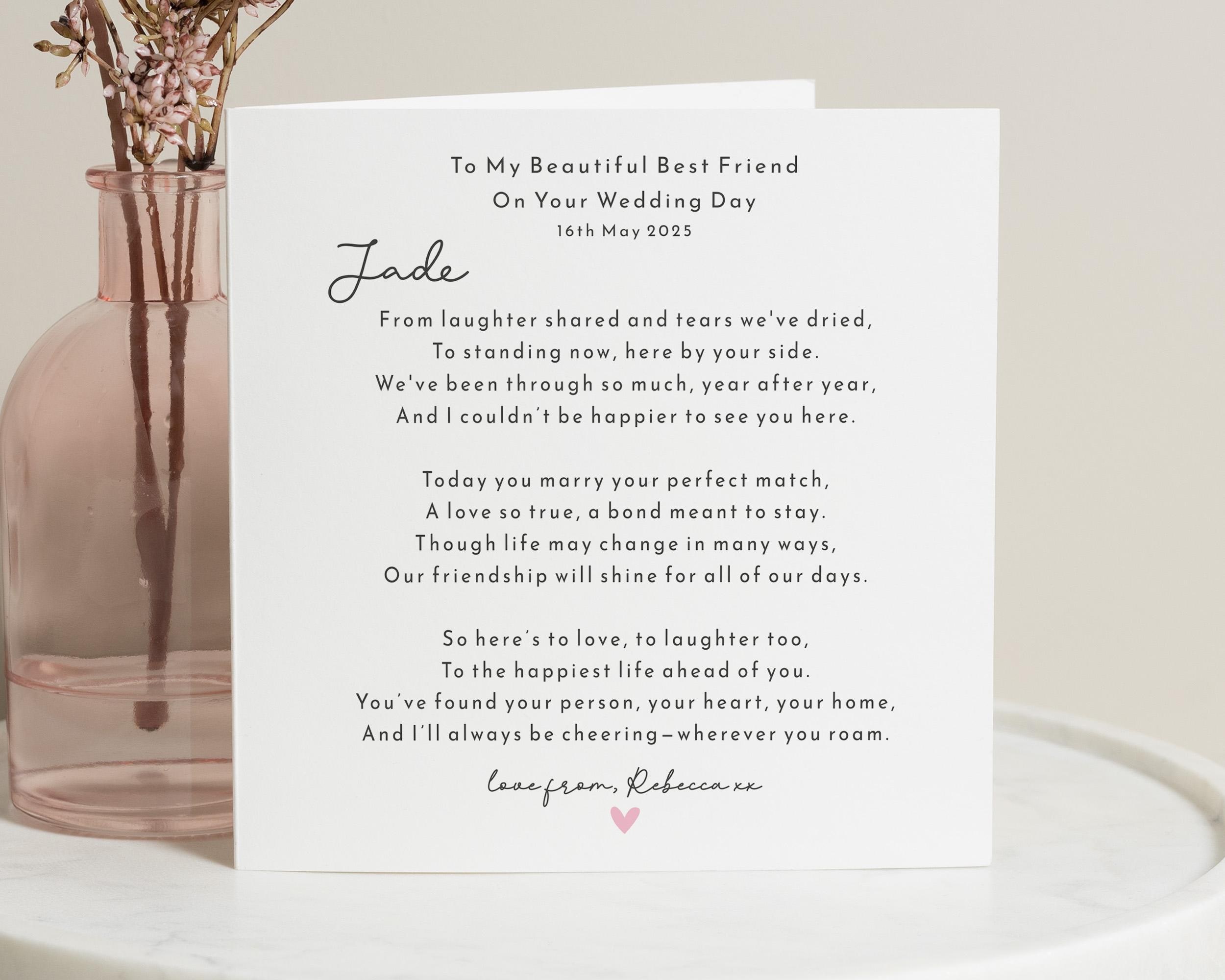 Best Friend Wedding Card, Letter to A Friend Wedding Card, Wedding Card ...