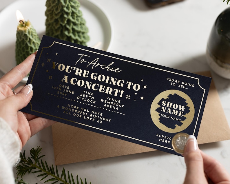 Personalised Concert Ticket Gift, Concert Reveal Card, Scratch to ...