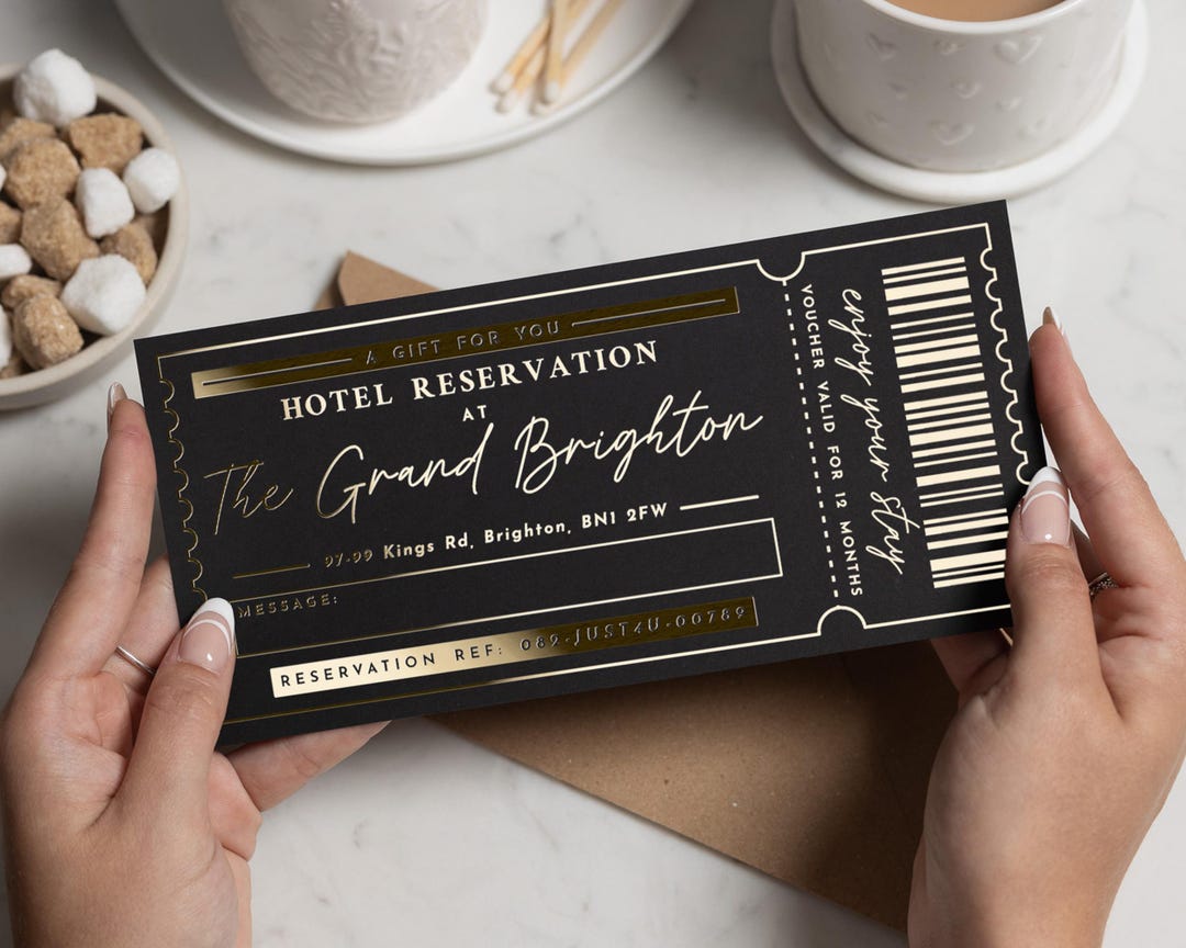 Personalised Hotel Reservation Gift Voucher, Hotel Stay, Gold Foil ...