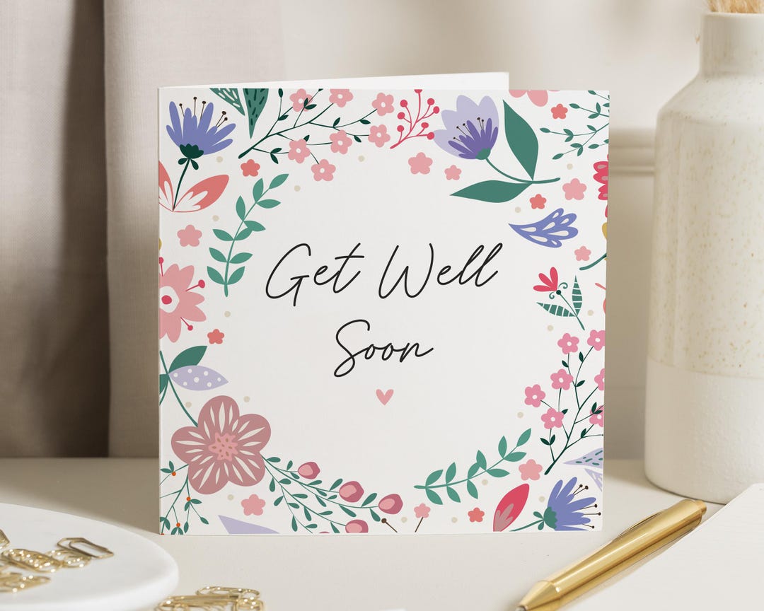 Floral Get Well Soon Card, Get Well Soon Card for Friend, Surgery Get ...