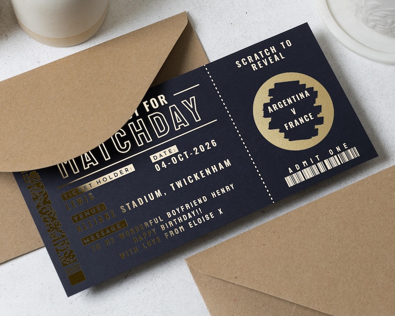 Personalised Matchday Ticket Gift, Football Voucher, Birthday Gift for ...