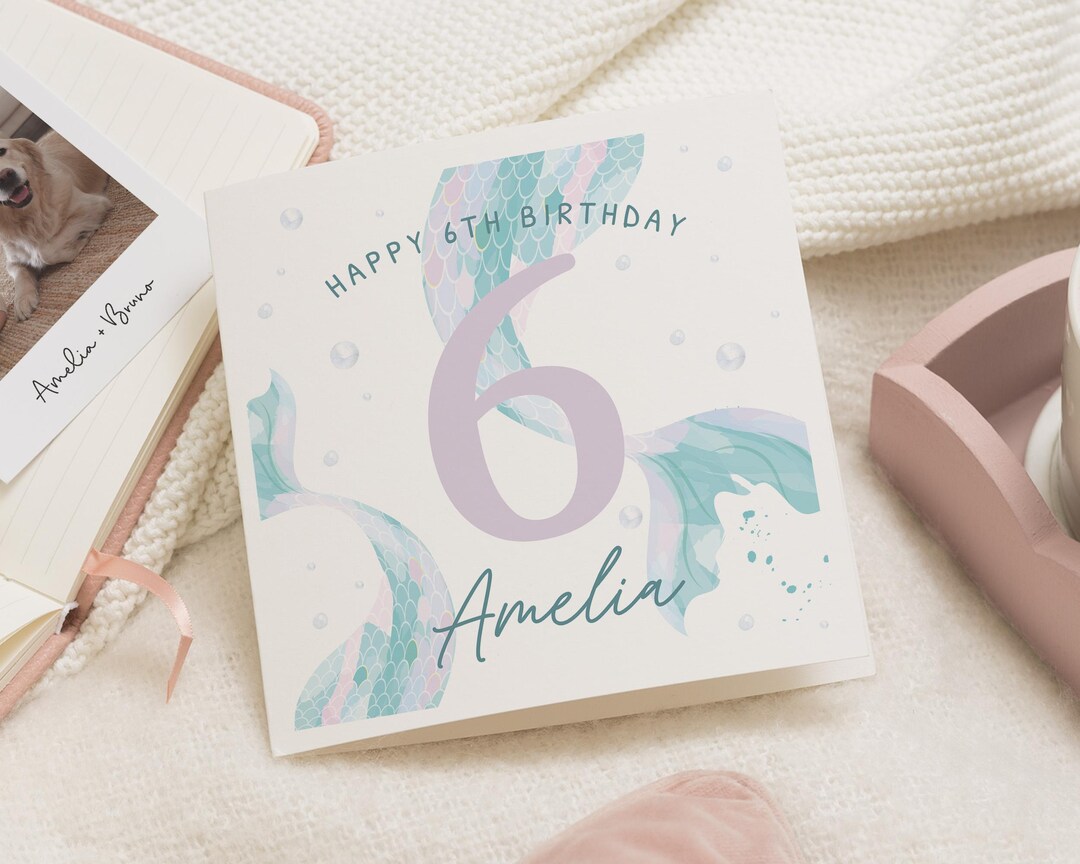 Mermaid Birthday Card, 6th Birthday Card for Girl, Daughter 6th ...
