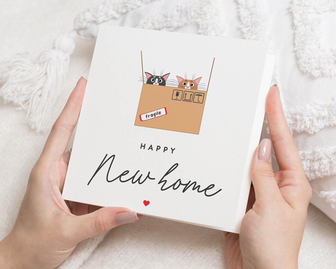 Happy New Home Card, Cat New Home Card, Personalised New House Card ...