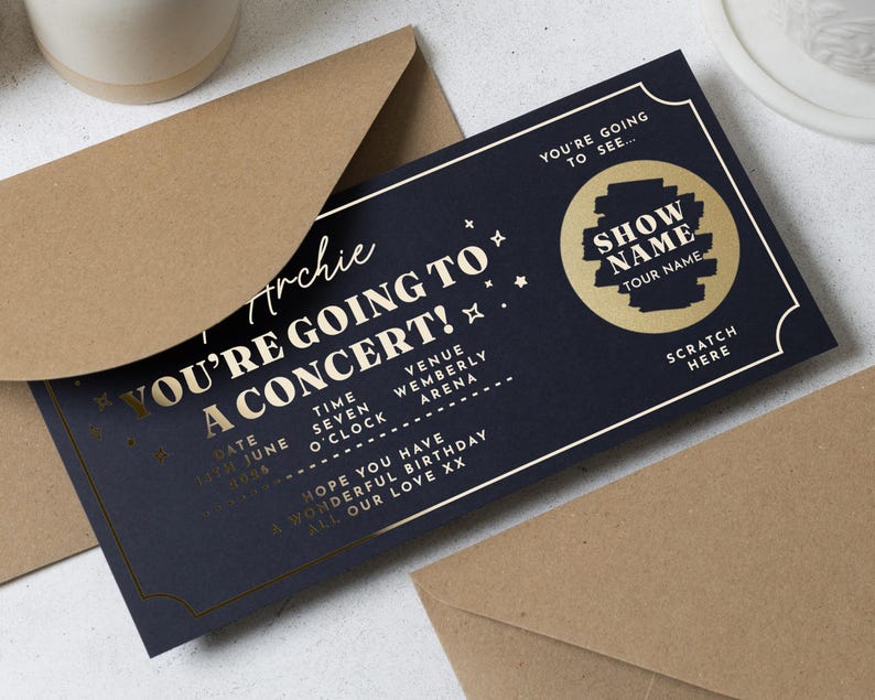 Personalised Concert Ticket Gift, Concert Reveal Card, Scratch to ...