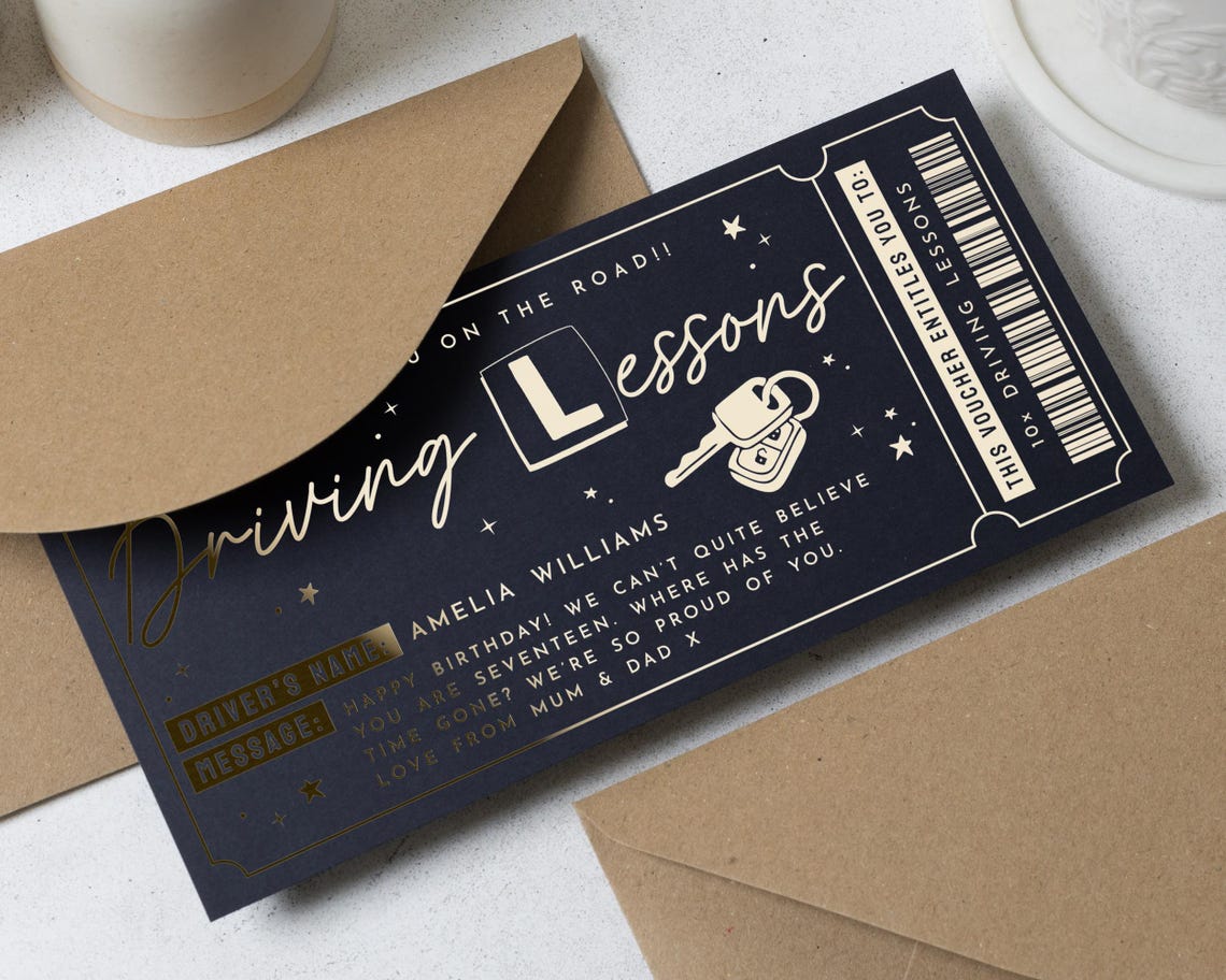 Personalised Driving Lesson Gift Voucher, Gold Foil, Birthday Gift for ...