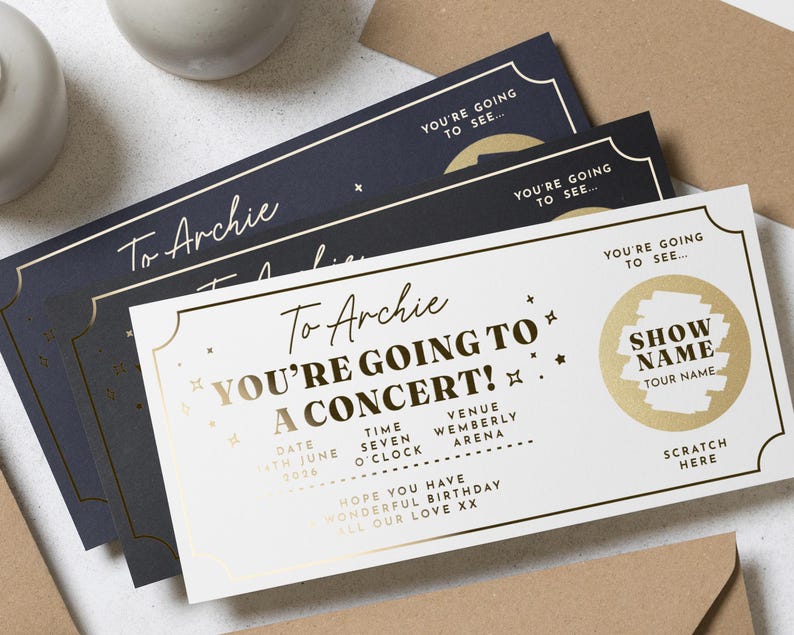 Personalised Concert Ticket Gift, Concert Reveal Card, Scratch to ...