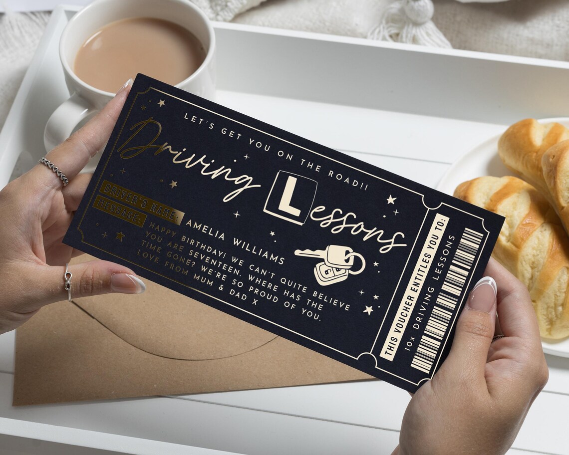 Personalised Driving Lesson Gift Voucher, Gold Foil, Birthday Gift for ...
