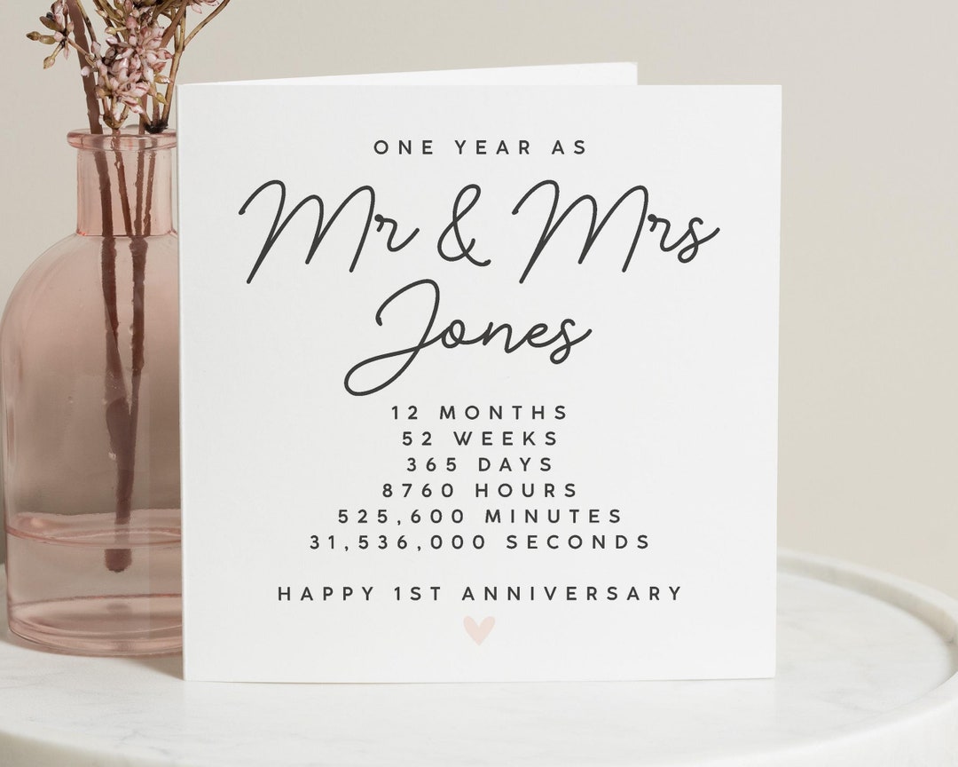 Paper Anniversary Card for Husband, Personalised 1 Year Anniversary ...