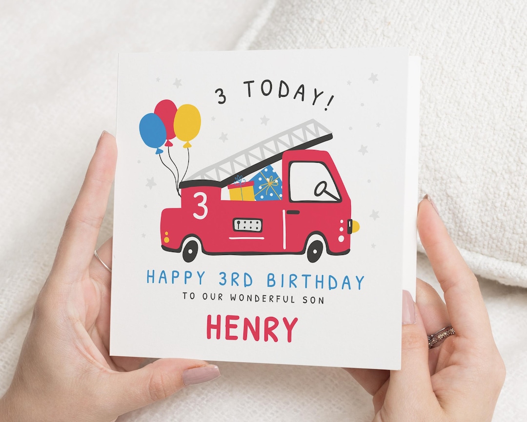 Personalised 3rd Birthday Card for Boy, Son 3rd Birthday Card, Fire ...