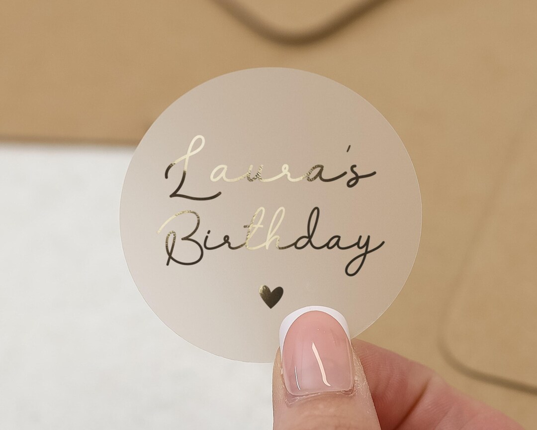 Personalised Birthday Sticker, Custom Name Birthday Sticker, Gold Foil ...