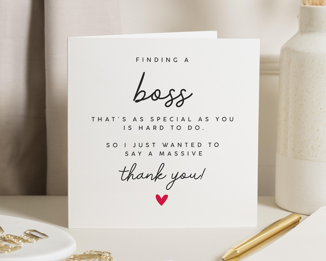 Thank You Boss Card, Personalised Work Leaving Card, Card for Work ...