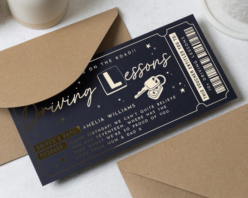 Personalised Driving Lessons Gift Voucher, Gold Foil Gift, Birthday ...