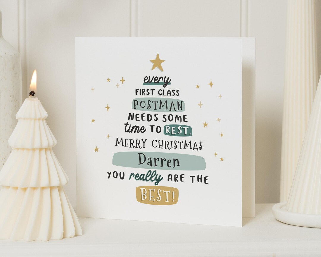 Christmas Card for Postman, Merry Christmas Card, Personalised Postman ...