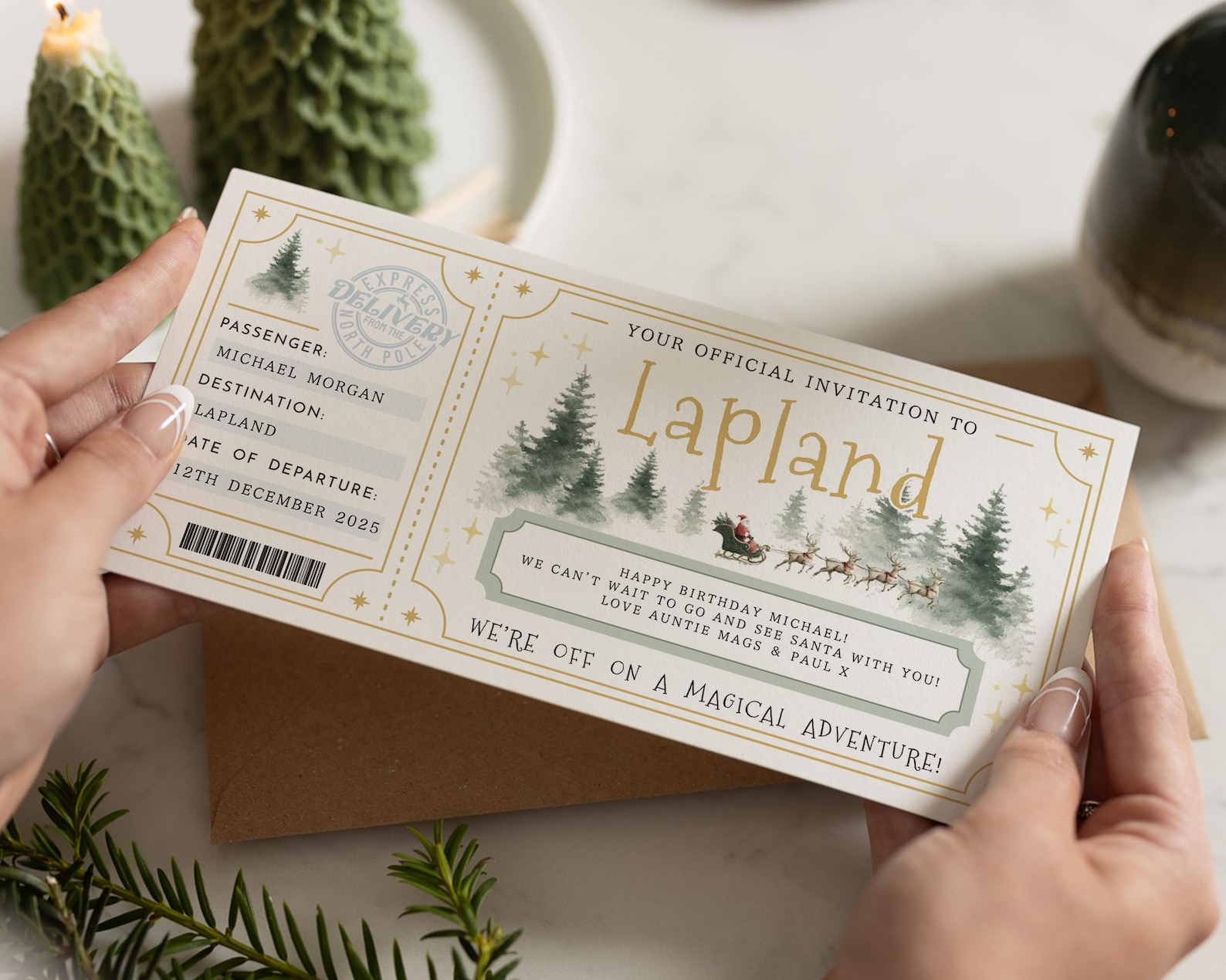 Lapland Gift Voucher, Personalised Lapland Invitation, Holiday Reveal ...