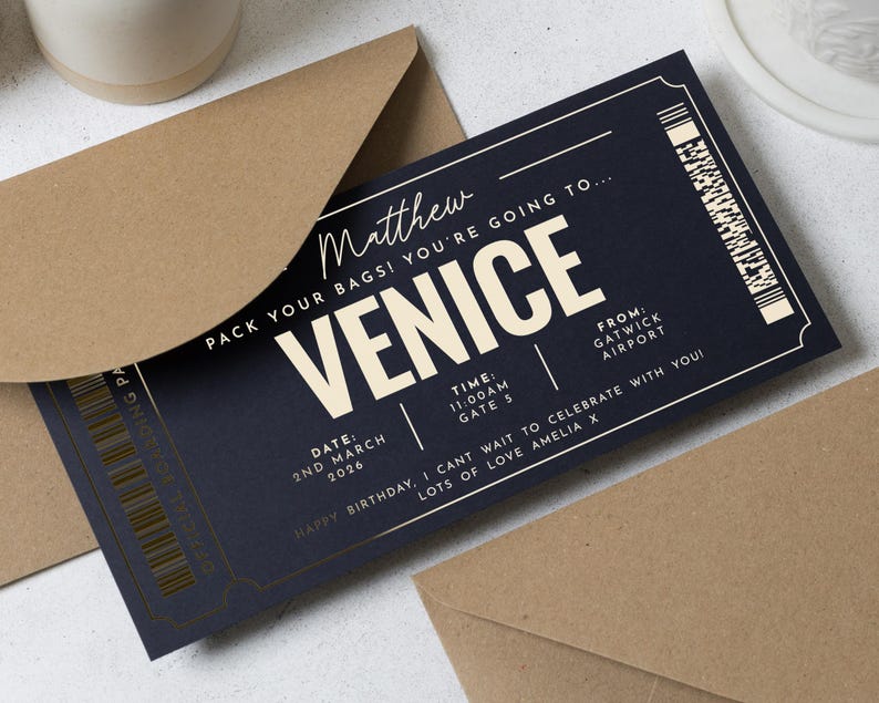 Personalised Venice Gift Voucher, Holiday Reveal Ticket, Birthday Gift ...