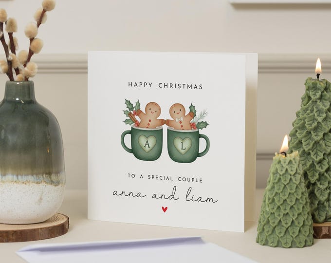 Handmade Personalised Couple Christmas Card- Personalised With Couples ...