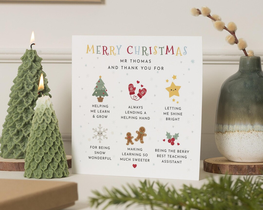 Christmas Card for Teaching Assistant, Merry Christmas Card, Teacher ...