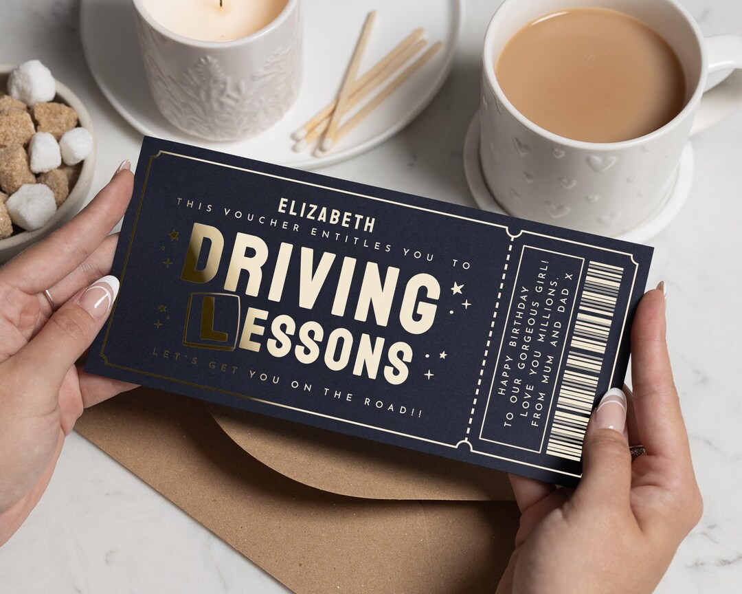 Personalised Driving Lessons Gift Voucher, Gold Foil, Custom Birthday ...