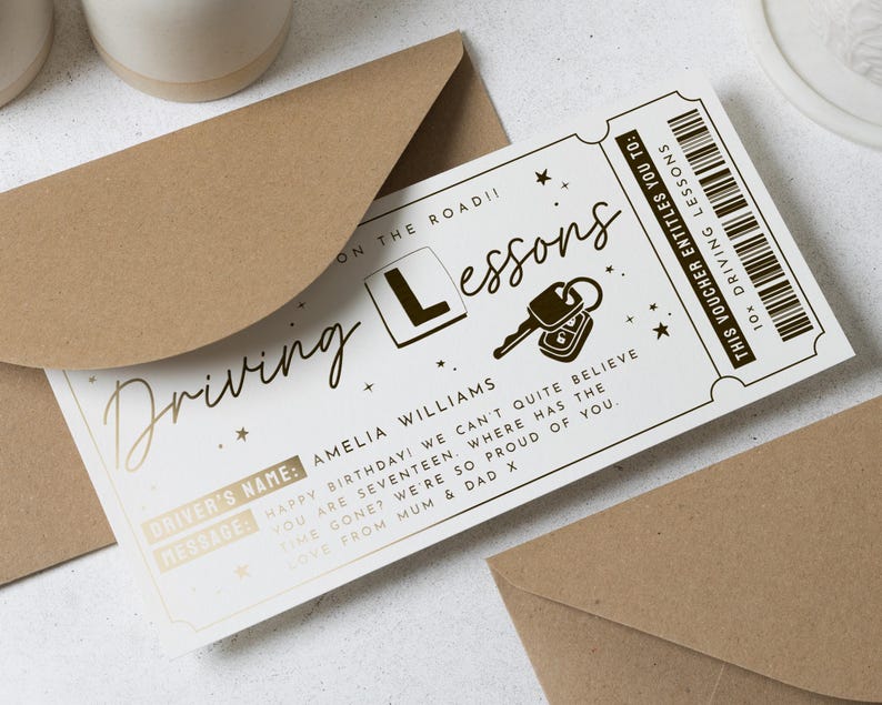 Personalised Driving Lessons Gift Voucher, Gold Foil Gift, Birthday ...