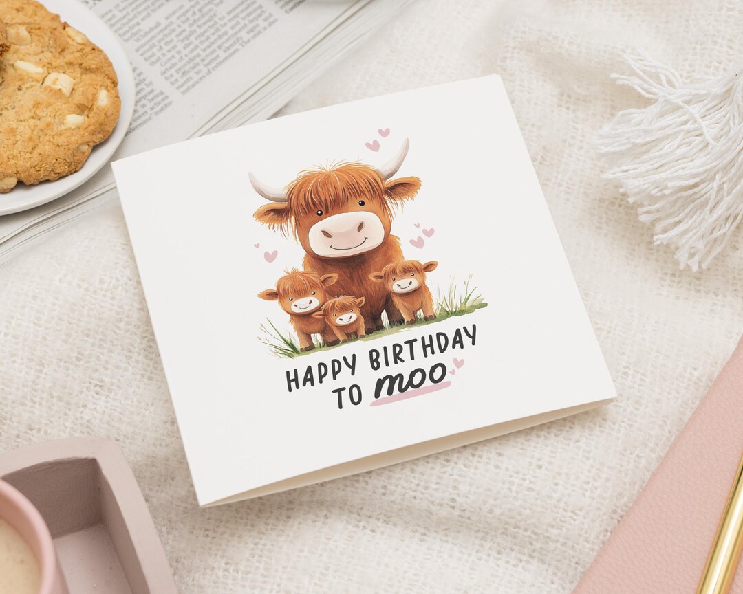 Birthday Card Cow for Mummy, Highland Cow Birthday Card From Kids, Mum ...