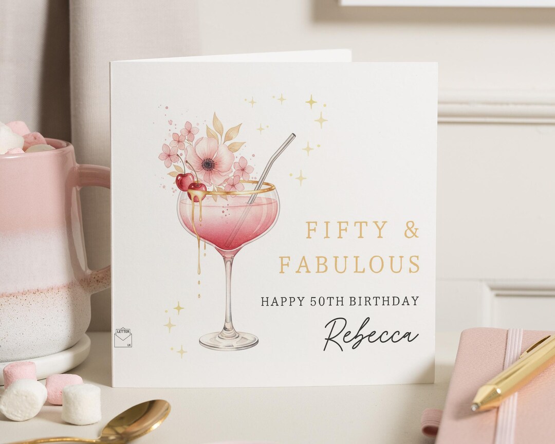 50th Birthday Card for Her, Fifty and Fabulous Card, Personalised ...