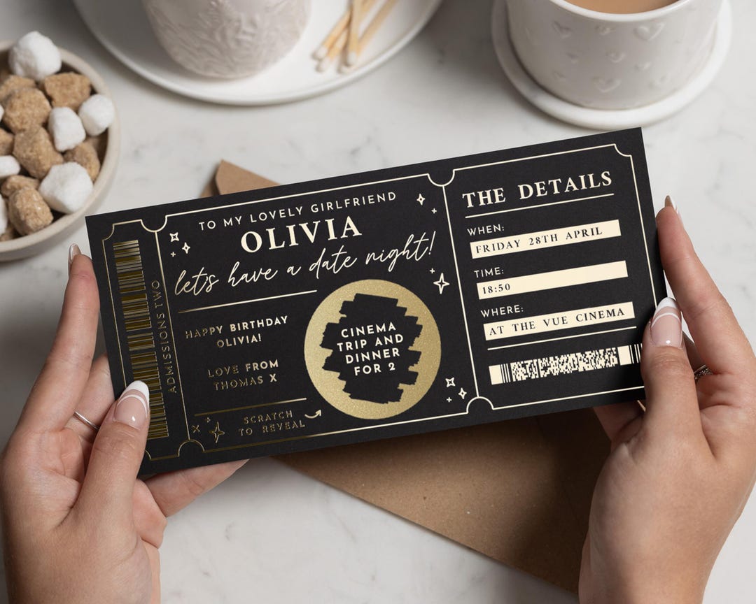 Personalised Cinema Date Night Gift Voucher, Gold Foil Scratch to ...