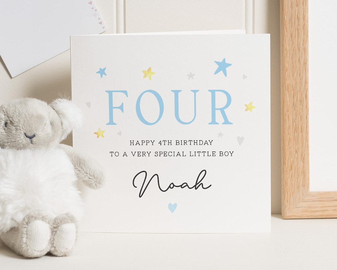 Personalised 4th Birthday Card for Boy, Son 4th Birthday Card, Blue ...