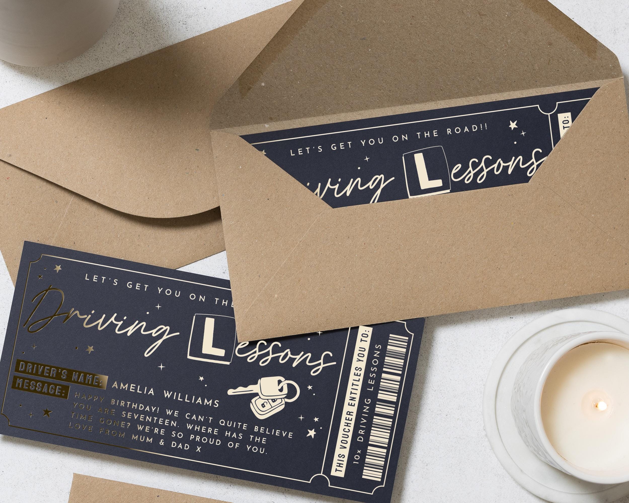 Personalised Driving Lesson Gift Voucher, Gold Foil, Birthday Gift for ...