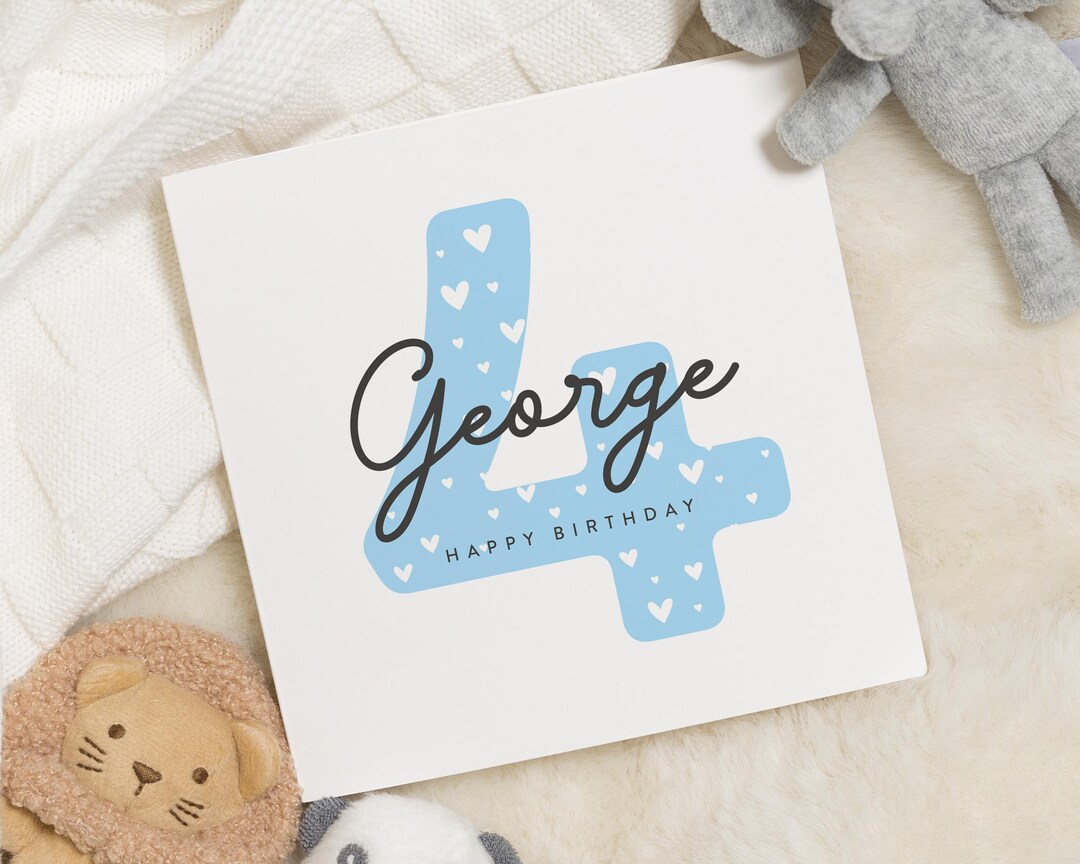 Personalised 4th Birthday Card for Boy, Son 4th Birthday Card, Blue ...