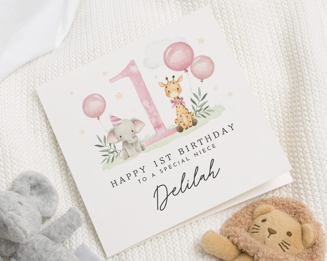 Personalised Niece 1st Birthday Card, Niece Cute Card, 1st Birthday ...