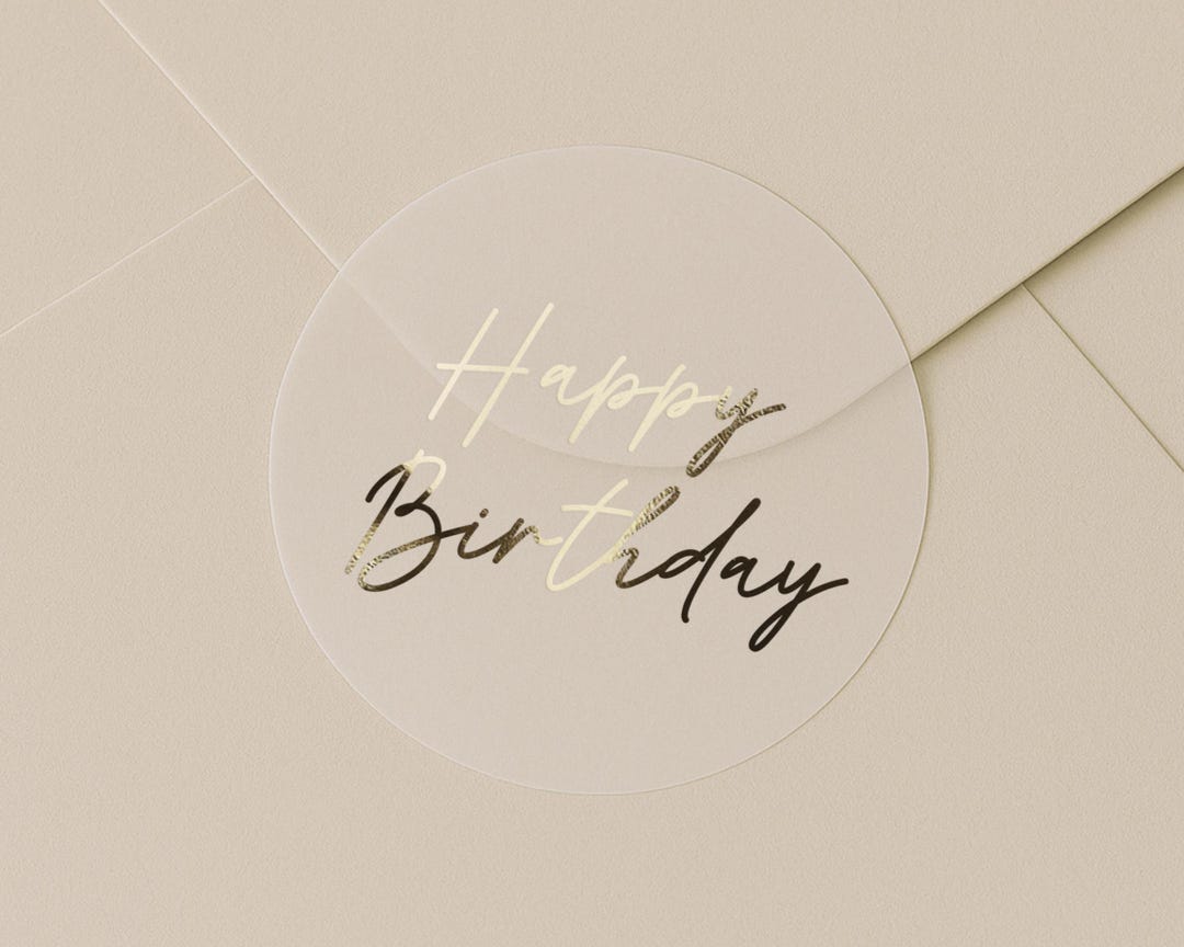 Happy Birthday Sticker, Gold Foil Birthday Sticker, Birthday Envelope ...
