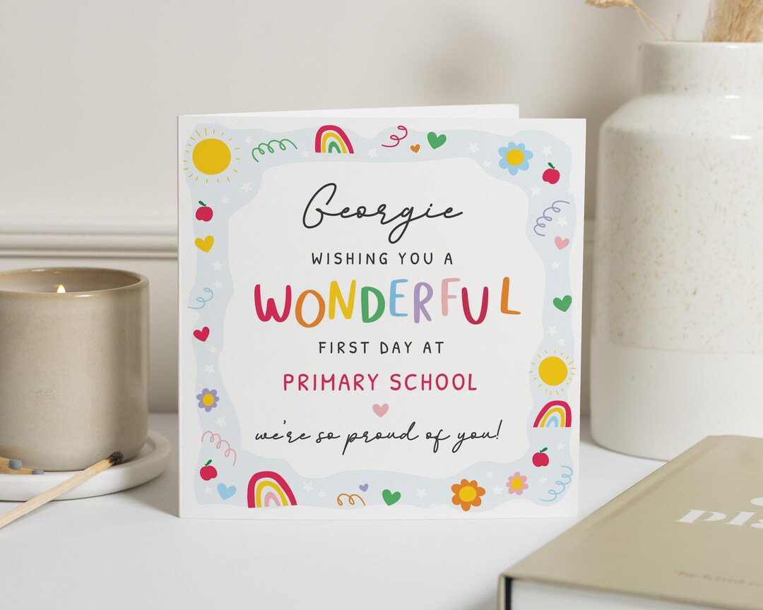 First Day at School Card, Primary School Card, Personalised Card for ...