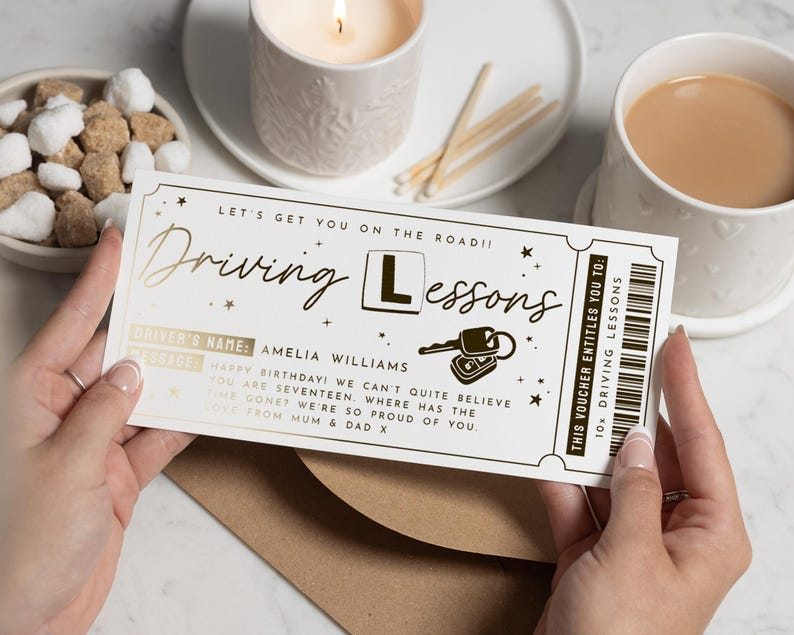 Personalised Driving Lessons Gift Voucher, Gold Foil Gift, Birthday ...