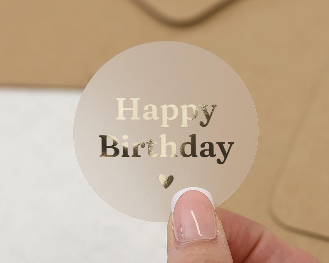 Happy Birthday Sticker, Birthday Sticker, Gold Foil Birthday Label ...
