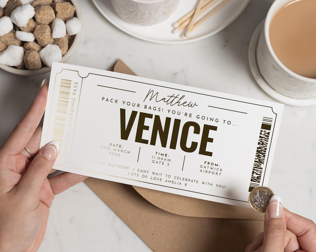 Personalised Venice Gift Voucher, Holiday Reveal Ticket, Birthday Gift ...