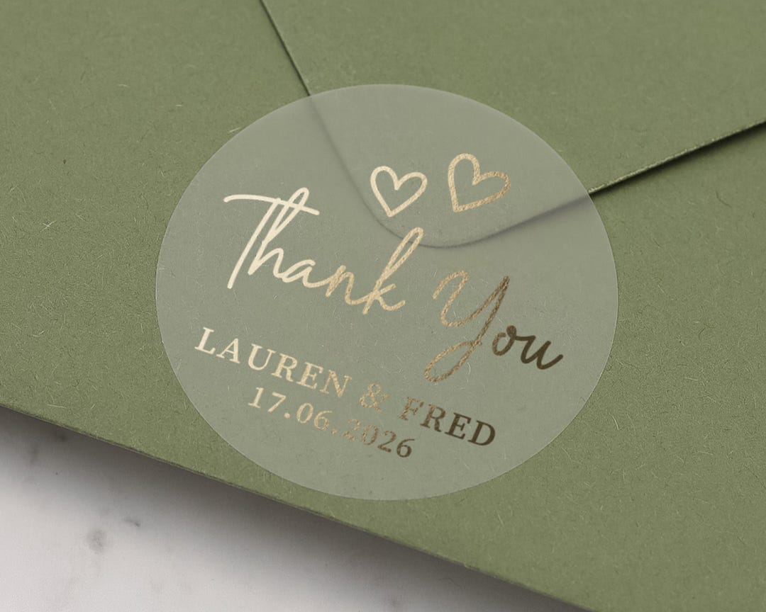 Thank You Sticker, Wedding Thank You Sticker, Personalised Gold Foil ...