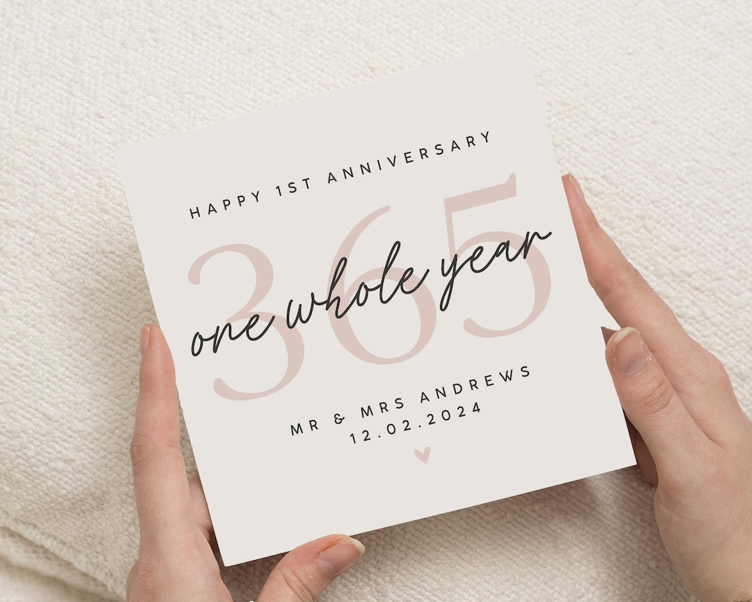 1 Year Wedding Anniversary Card Husband, Wife 1st Anniversary Card, One ...
