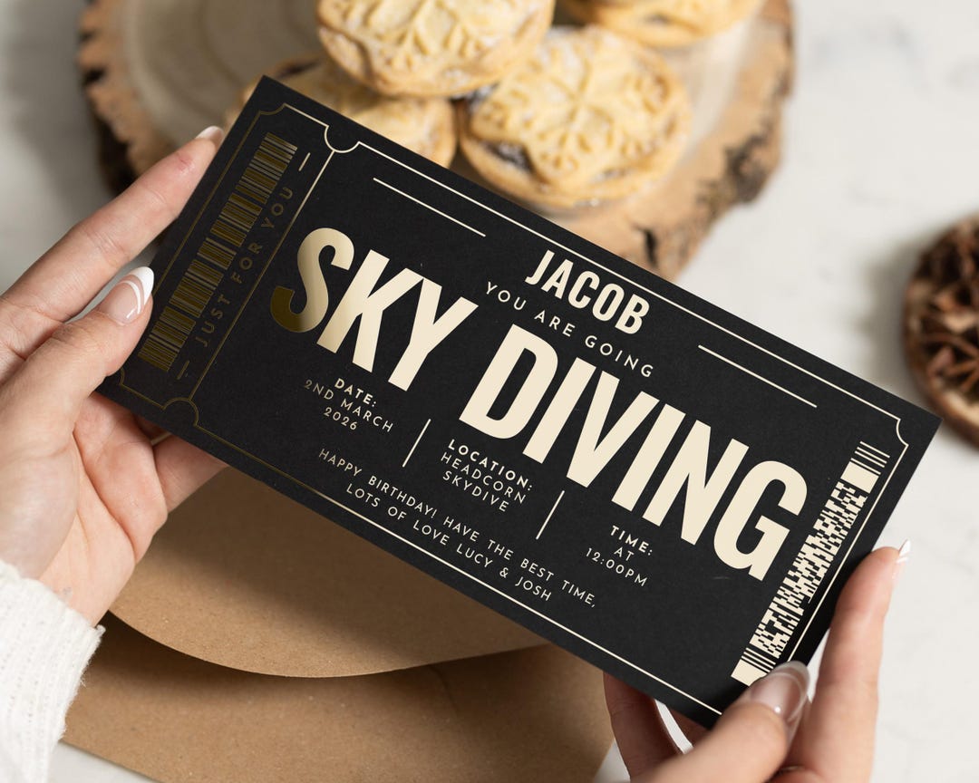 Personalised Skydiving Gift Voucher, Birthday Experience Ticket, Gold ...