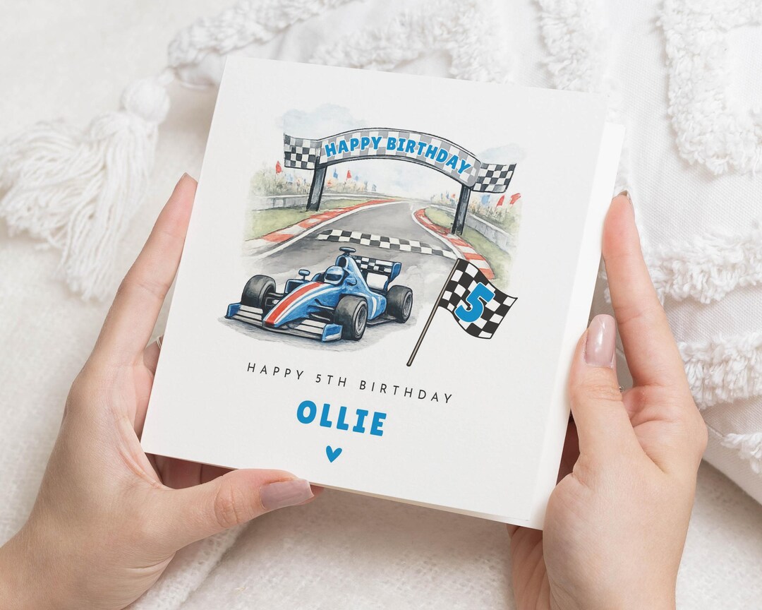 5th Birthday Card, Personalised Racing Car Card, Birthday Card for Son ...