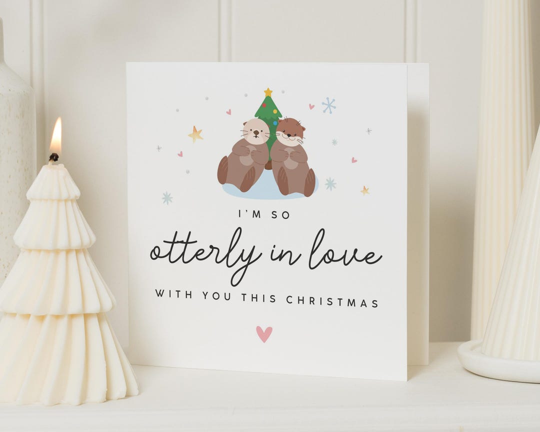 Carte de Noël pour partenaire, carte de Noël loutre, jolie carte de ...