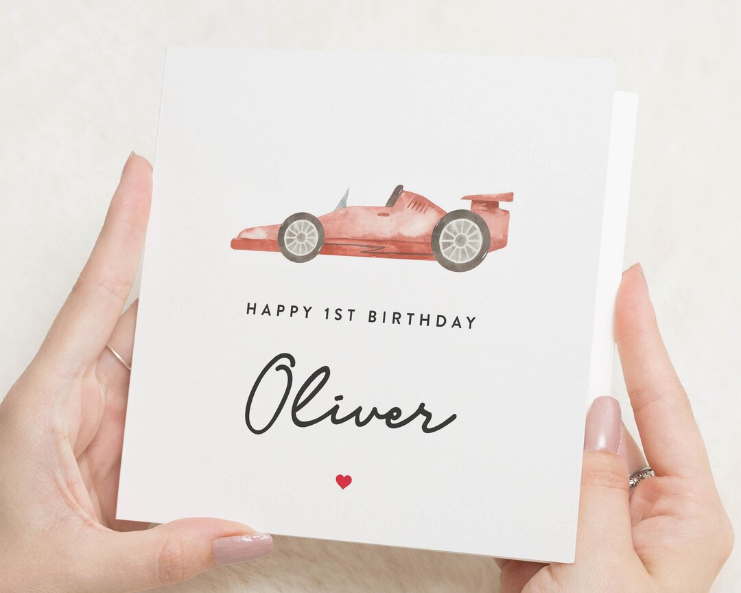 Race Car Birthday Card, Racing Car 1st Birthday Card Son, Grandson 1st ...