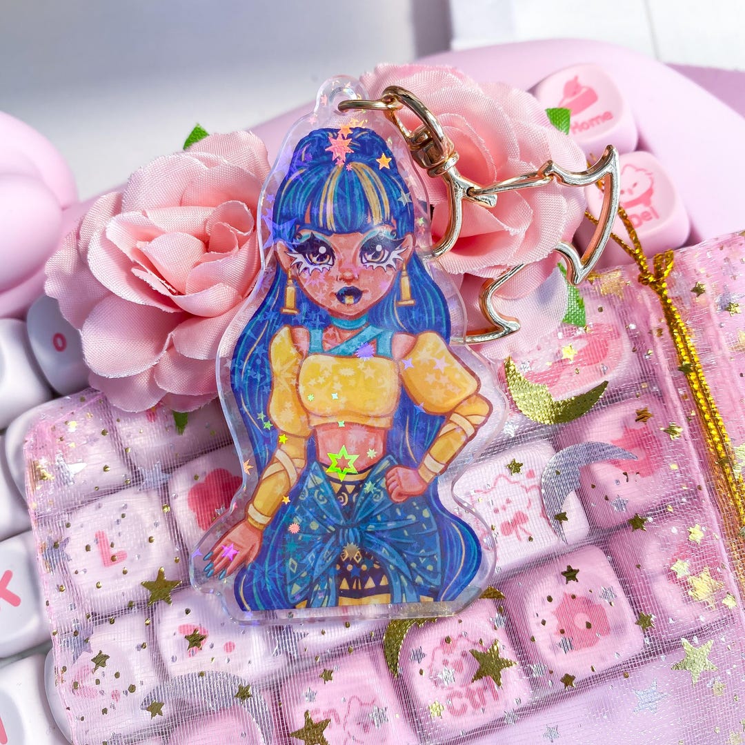 Cleo Denile Holographic Rainbow Glitter Star Acrylic Bag Charm Keychain ...