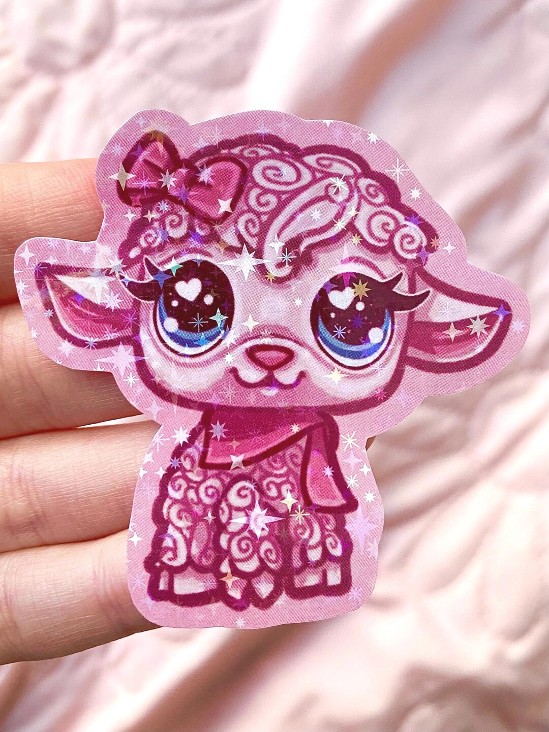 LPS Lamb Holographic Sparkly Star Glitter Sticker Stationey for Journal ...