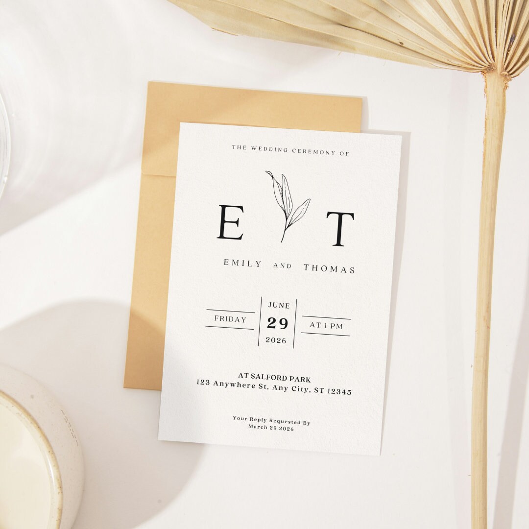 Minimalist Wedding Invitation Template, Boho and Elegant Wedding ...